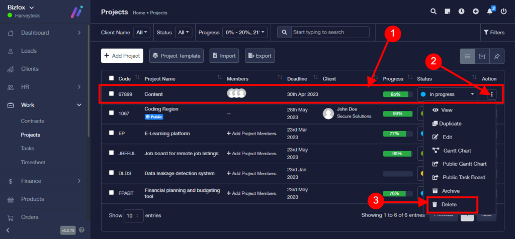 How to delete project – iceleraite Knowledgebase